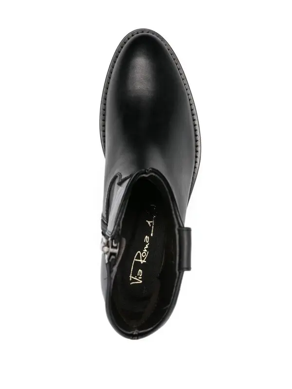 VIA ROMA 15 Leather Cowboy Ankle Boots - Black