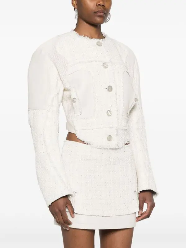 Gcds Leather-panel Tweed Jacket - White