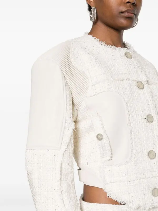 Gcds Leather-panel Tweed Jacket - White