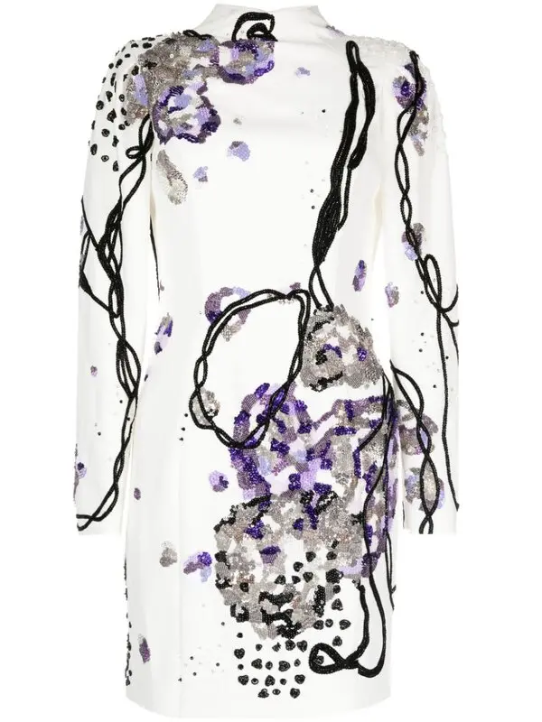 SAIID KOBEISY Beaded Crepe Minidress - White