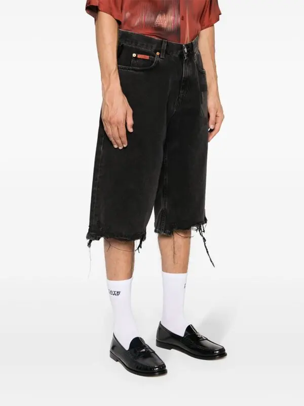 Martine Rose Blwaga Tape-Embellished Denim Shorts In Black - 46