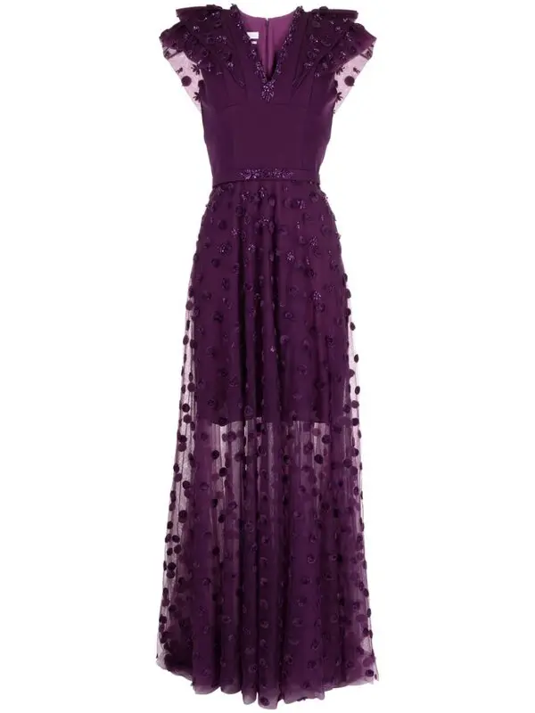 SAIID KOBEISY Polka Dot Beaded Tulle Gown