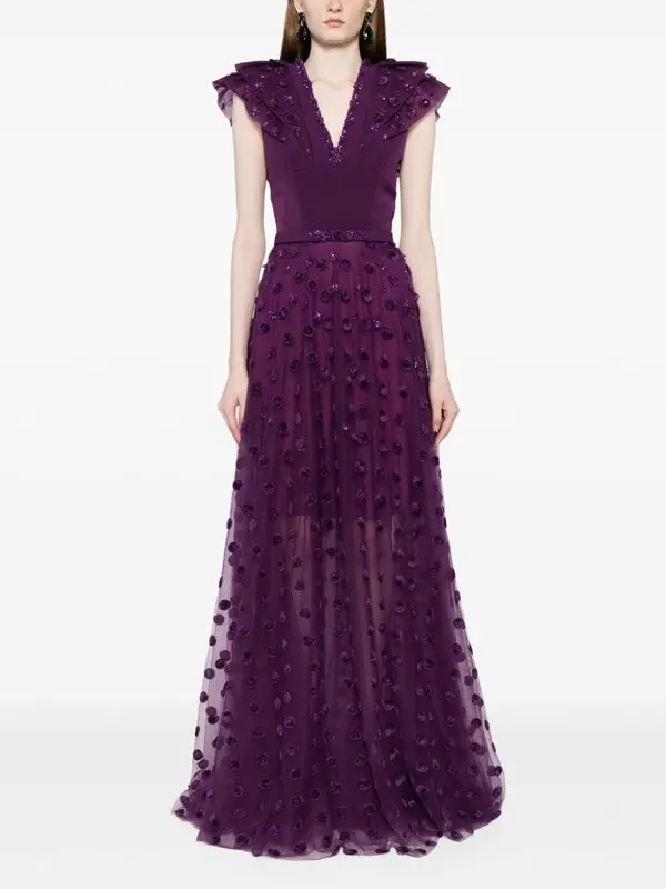 SAIID KOBEISY Polka Dot Beaded Tulle Gown