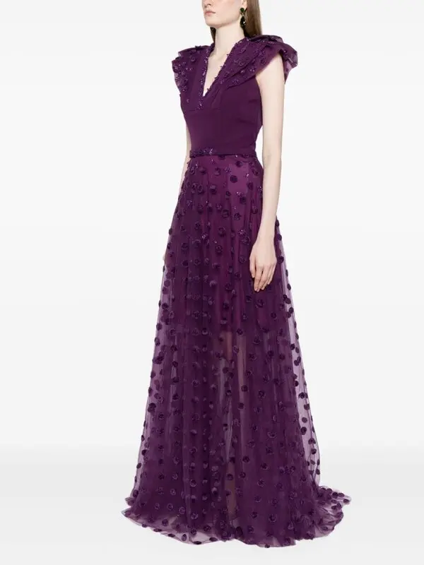 SAIID KOBEISY Polka Dot Beaded Tulle Gown