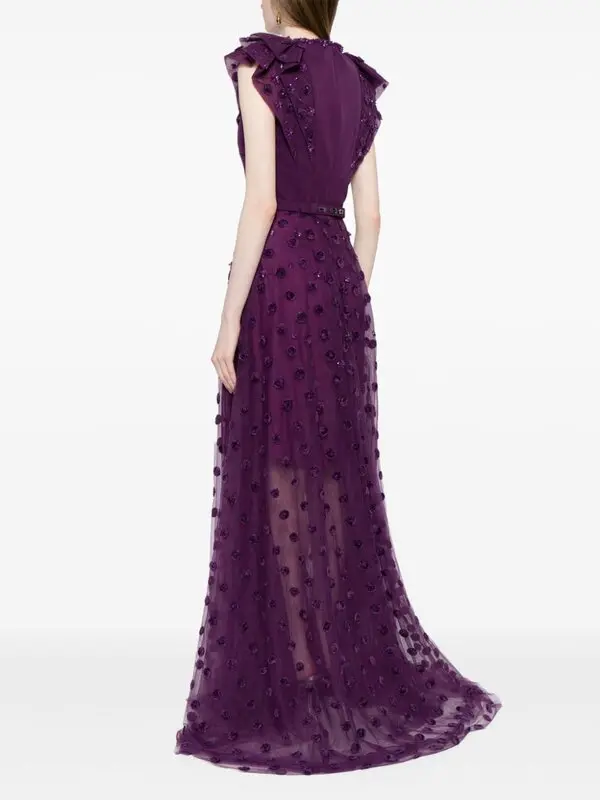SAIID KOBEISY Polka Dot Beaded Tulle Gown