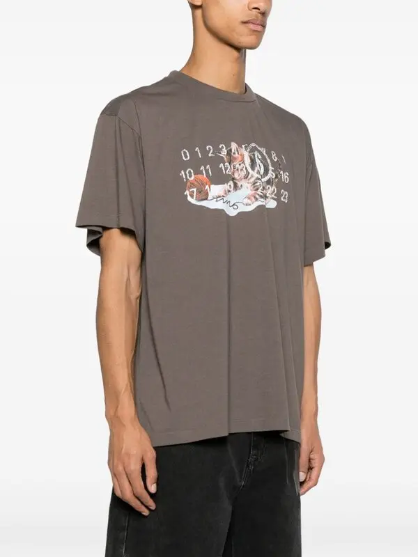 Maison Margiela Cat & Wool-Print Cotton T-Shirt - Brown | Editorialist
