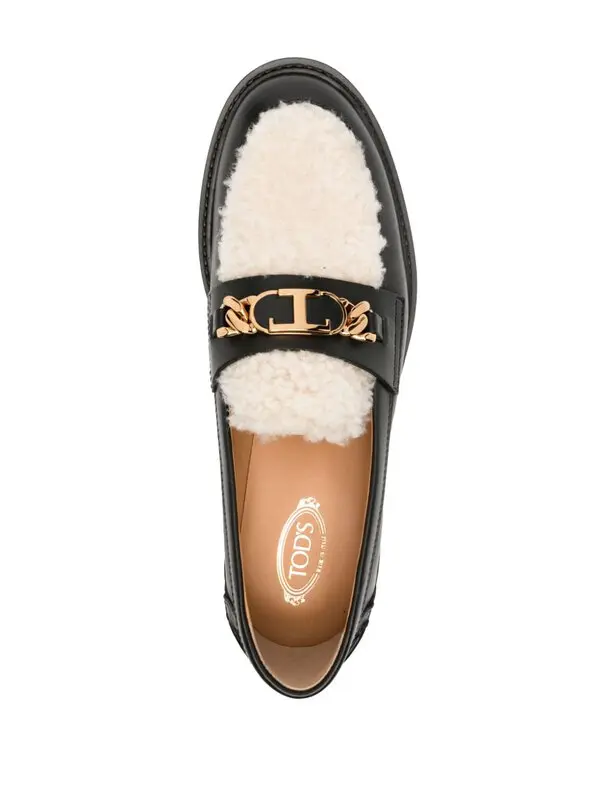 TOD'S Logo-chain Shearling-panel Loafers - Black