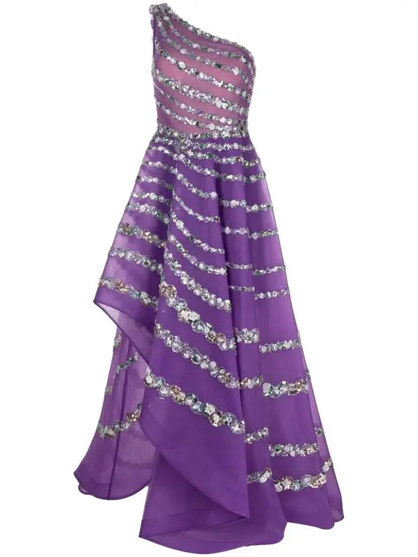 SAIID KOBEISY One-shoulder Embellished Tulle Gown - Purple