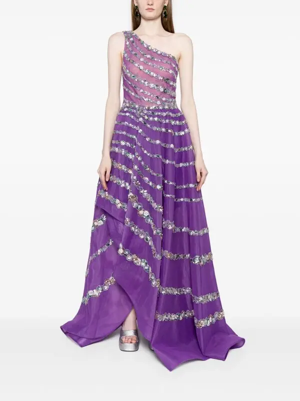 SAIID KOBEISY One-shoulder Embellished Tulle Gown - Purple