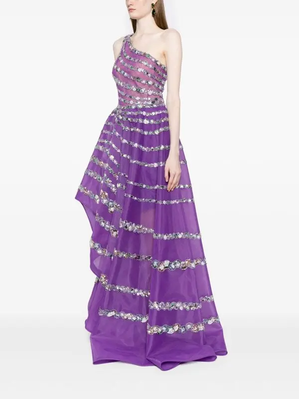 SAIID KOBEISY One-shoulder Embellished Tulle Gown - Purple