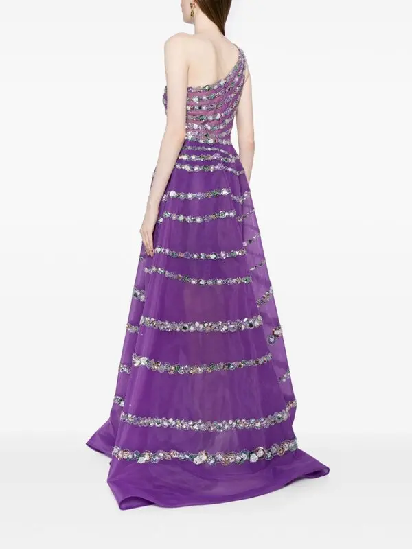 SAIID KOBEISY One-shoulder Embellished Tulle Gown - Purple