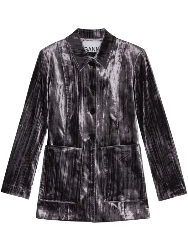 GANNI Striped Velvet-finish Blazer