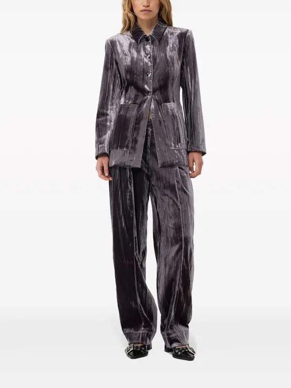 GANNI Striped Velvet-finish Blazer