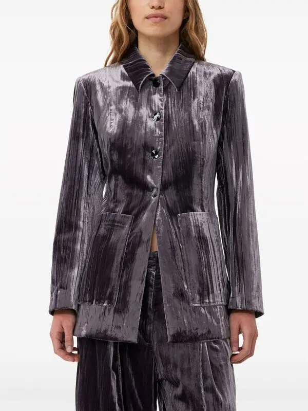GANNI Striped Velvet-finish Blazer