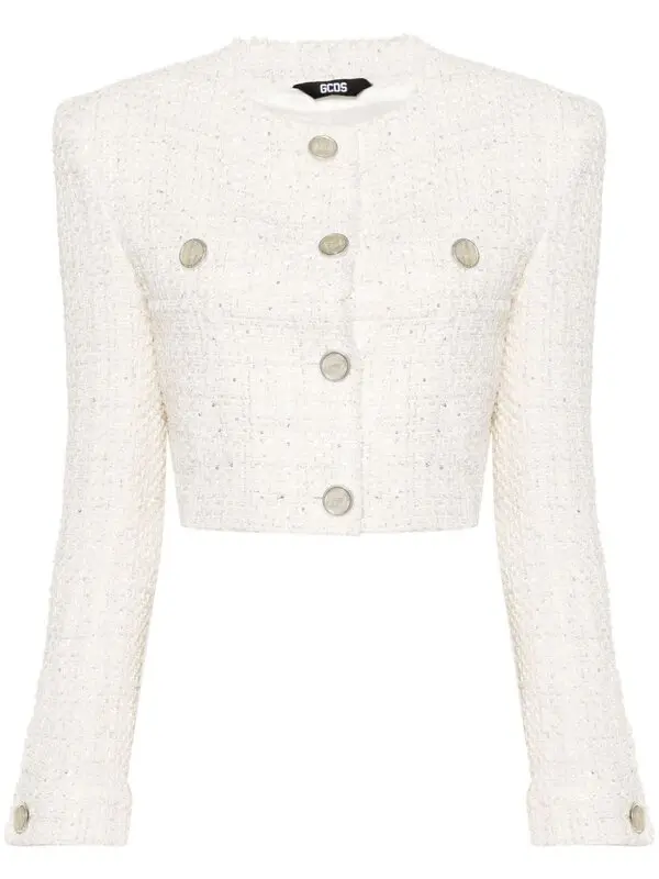 Gcds Cropped Tweed Jacket - White