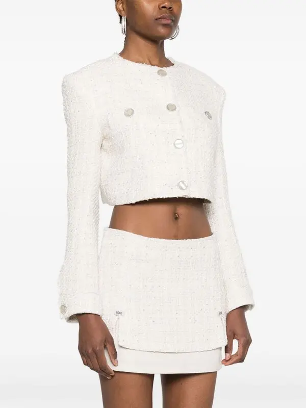 Gcds Cropped Tweed Jacket - White