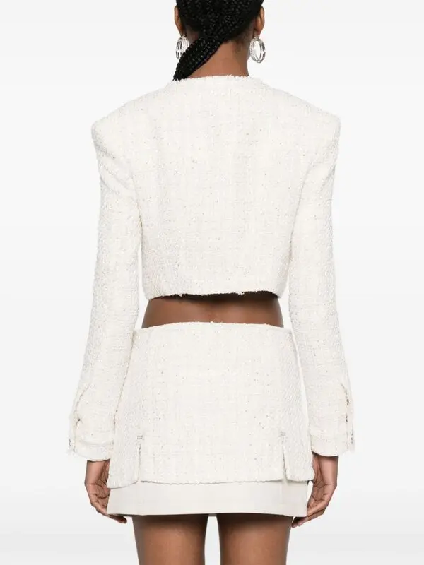 Gcds Cropped Tweed Jacket - White