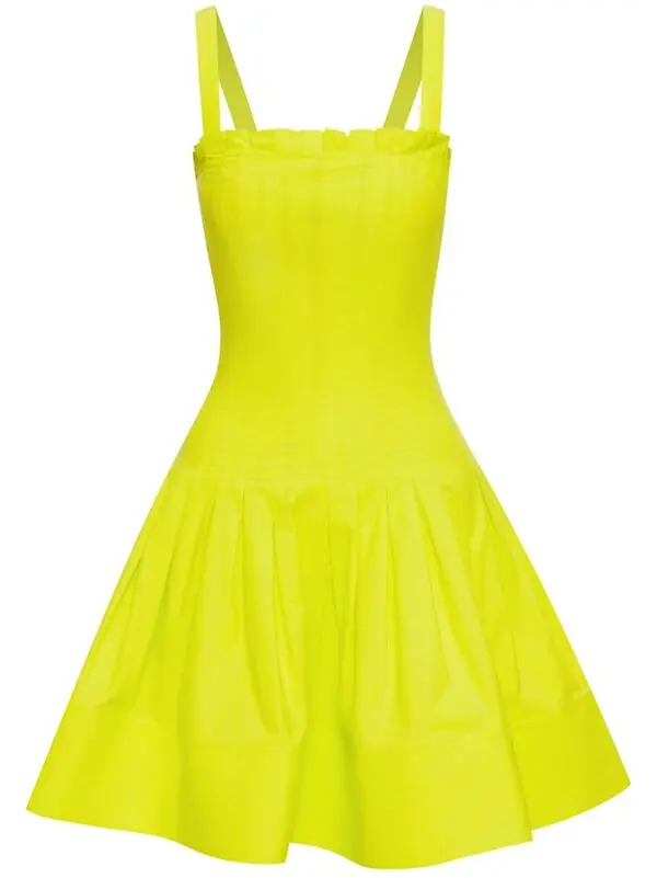 Oscar De La Renta Sleeveless Pleated Poplin Minidress - Yellow