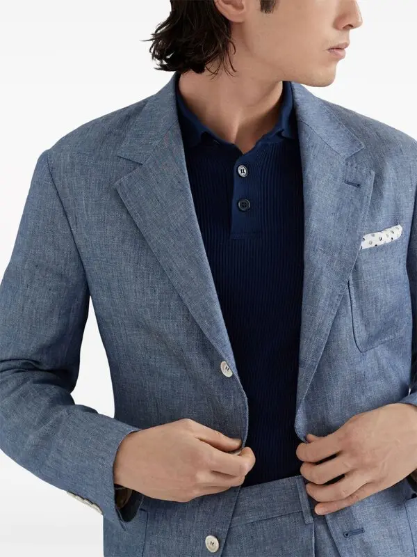 Brunello Cucinelli Single-breasted Linen Blazer - Blue