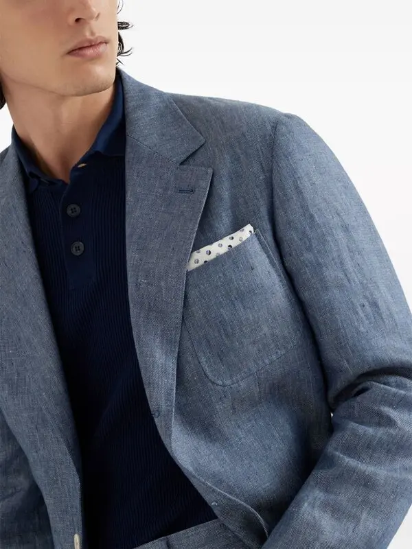 Brunello Cucinelli Single-breasted Linen Blazer - Blue