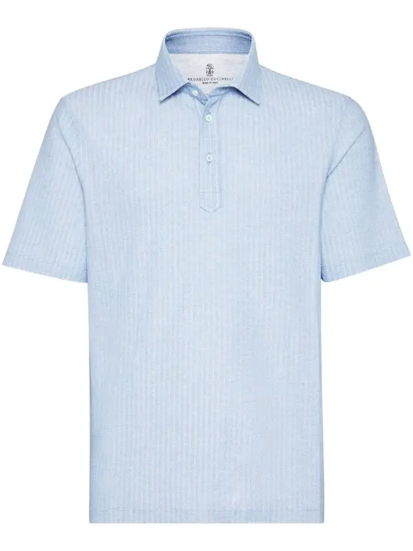 Brunello Cucinelli Ribbed-knit Polo Shirt - Blue