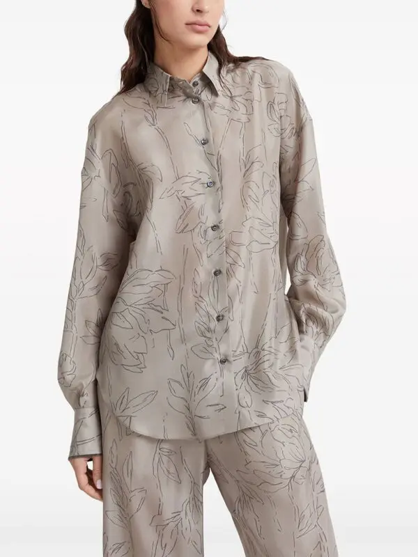 Brunello Cucinelli Leaf-print Silk Blouse