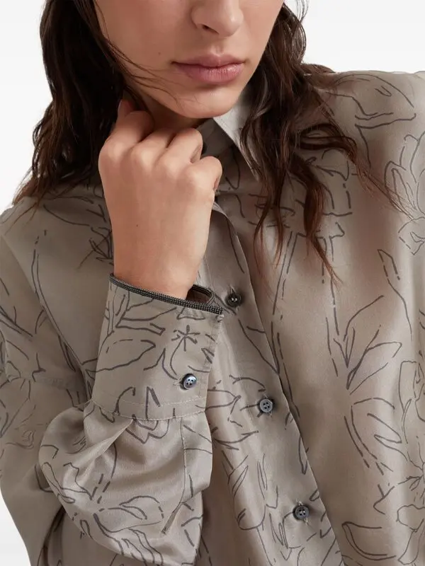 Brunello Cucinelli Leaf-print Silk Blouse