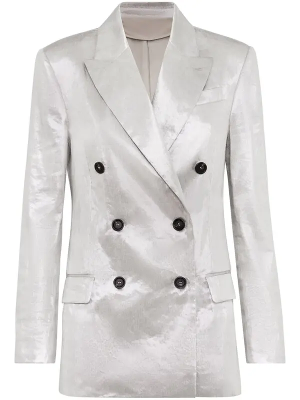 Brunello Cucinelli Metallic Double-breasted Blazer - Grey