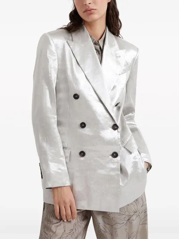 Brunello Cucinelli Metallic Double-breasted Blazer - Grey