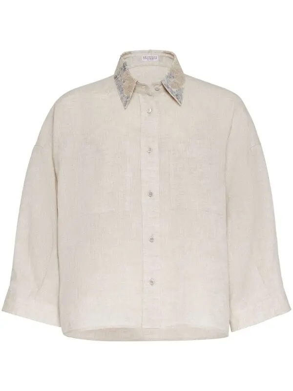 Brunello Cucinelli Embroidered Short-sleeve Shirt