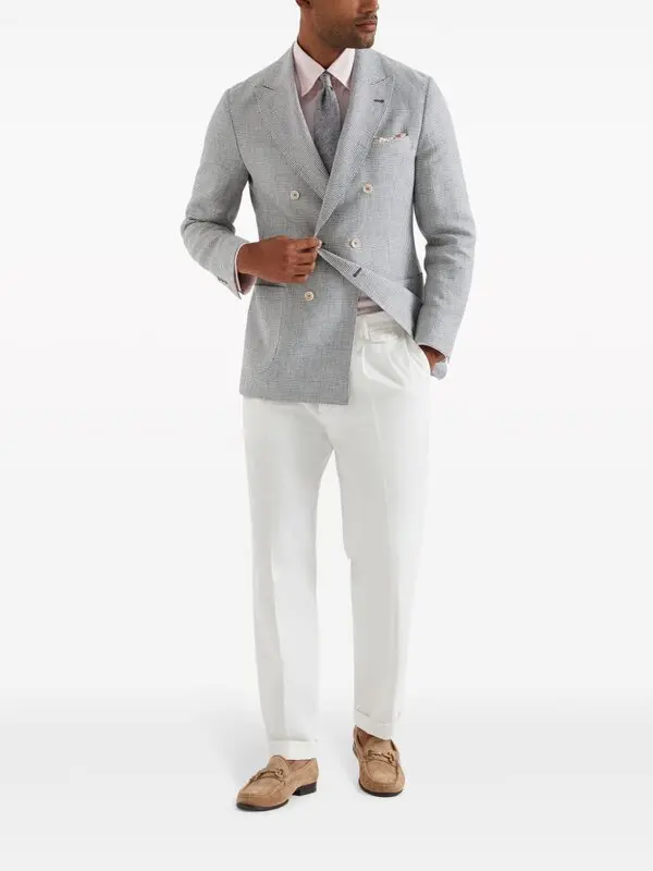 Brunello Cucinelli Puppytooth Double-breasted Linen Blazer
