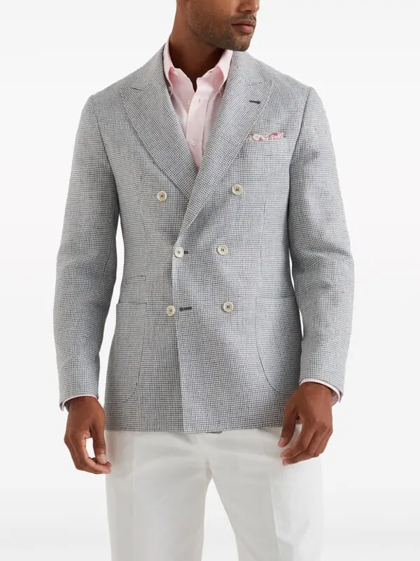 Brunello Cucinelli Puppytooth Double-breasted Linen Blazer