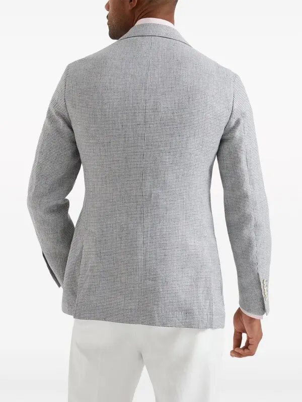 Brunello Cucinelli Puppytooth Double-breasted Linen Blazer