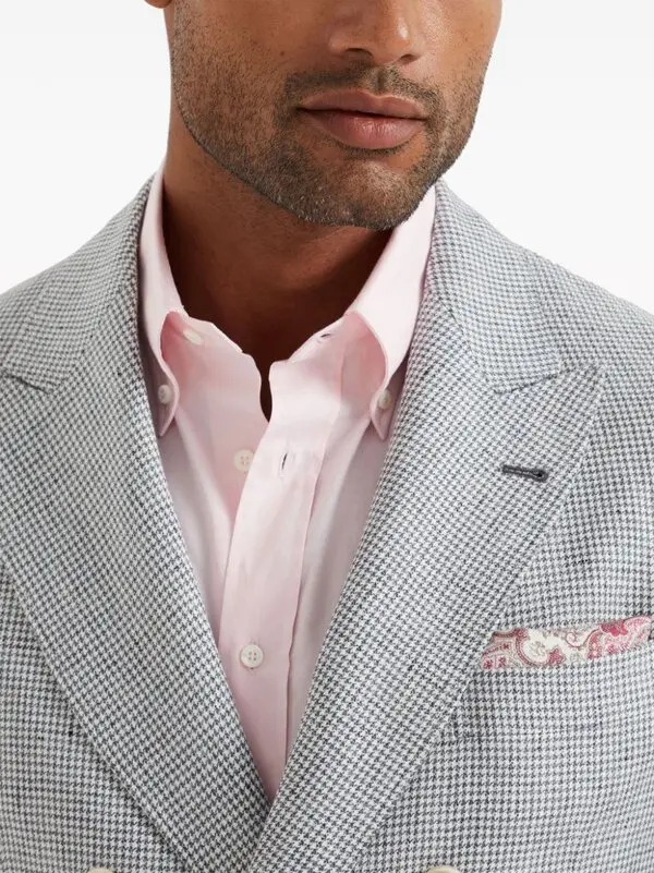 Brunello Cucinelli Puppytooth Double-breasted Linen Blazer