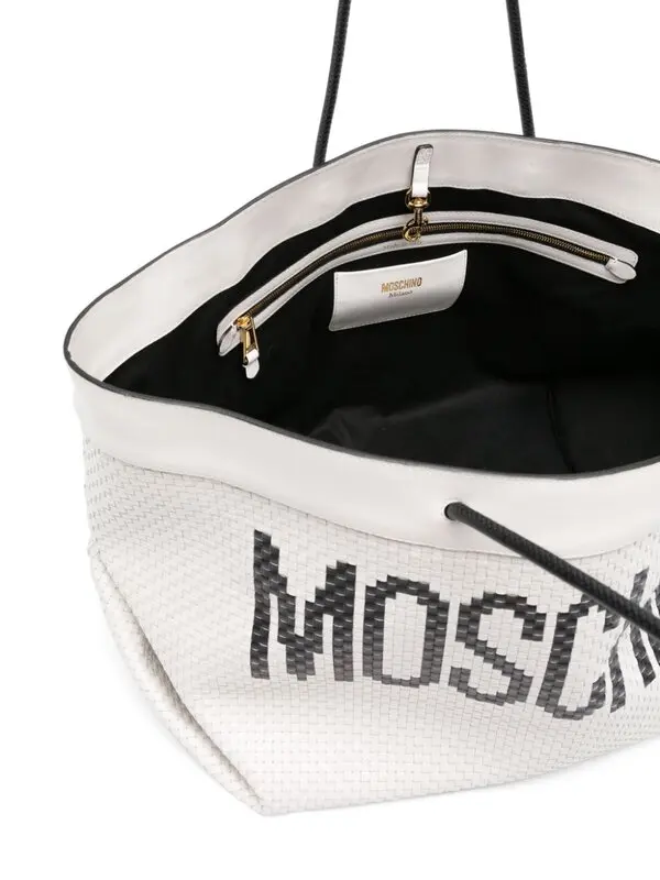 Moschino Print Interwoven Tote Bag - White