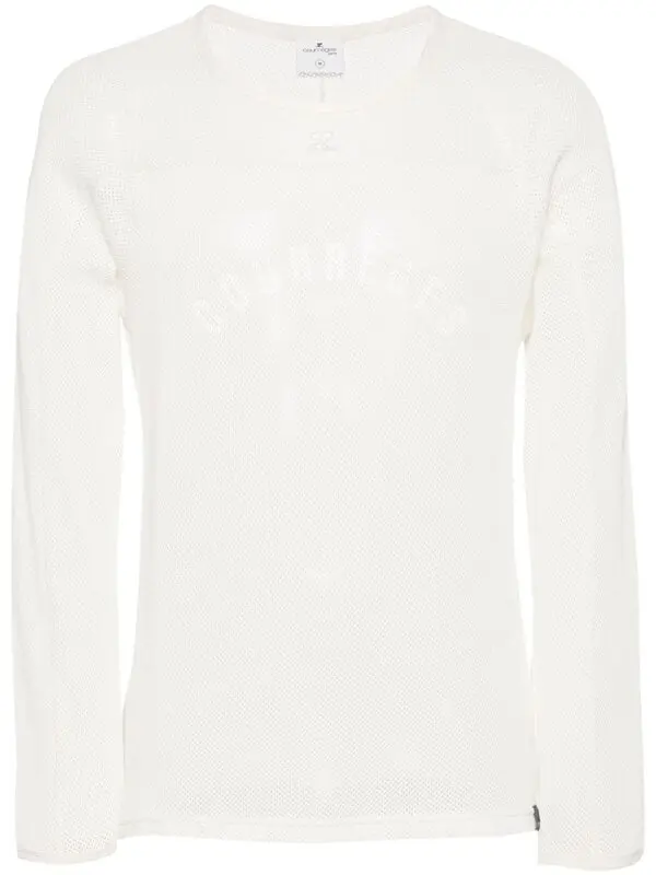 COURREGES Logo-print Mesh T-shirt - Neutrals