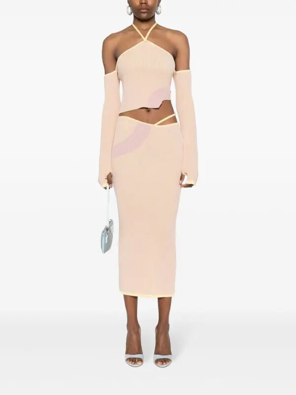 Gcds Comma Logo-plaque Ribbed Skirt