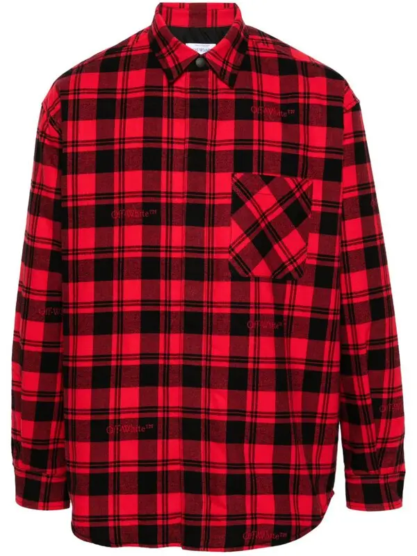 Off-White Plaid-check Flannel Shirt Jacket - Red