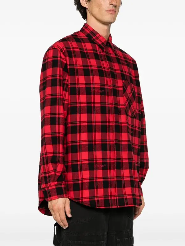 Off-White Plaid-check Flannel Shirt Jacket - Red