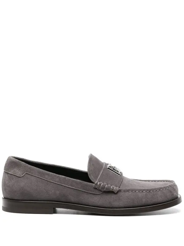 Dolce & Gabbana Logo-plaque Suede Loafers - Grey