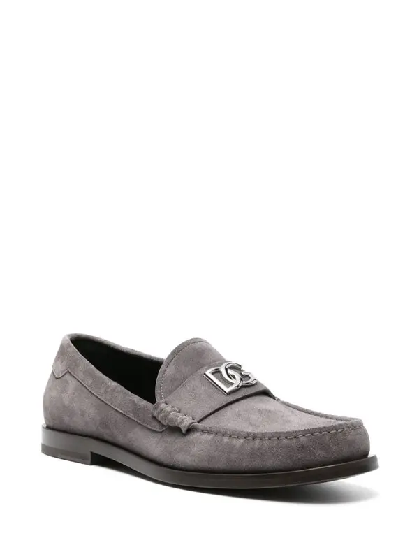 Dolce & Gabbana Logo-plaque Suede Loafers - Grey