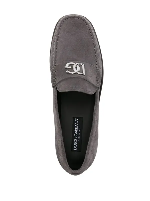 Dolce & Gabbana Logo-plaque Suede Loafers - Grey