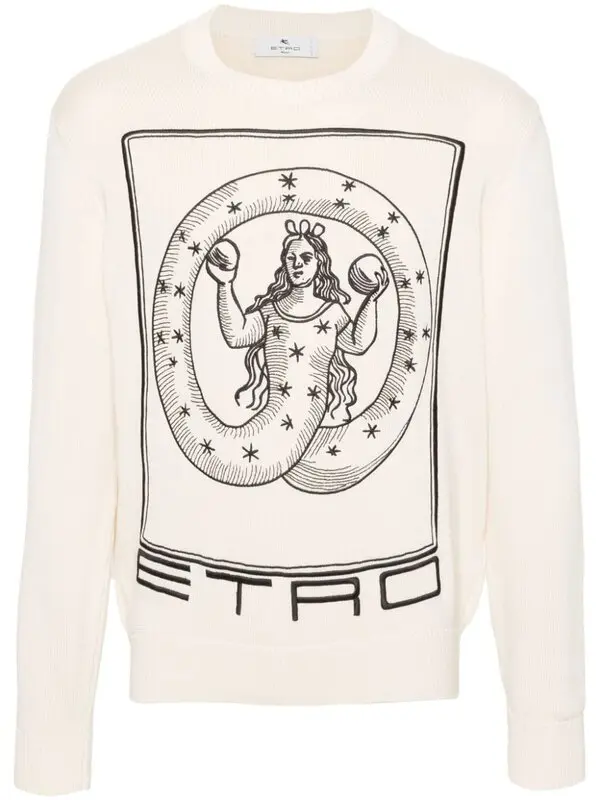 Etro Embroidered Motif Cotton Jumper - Neutrals