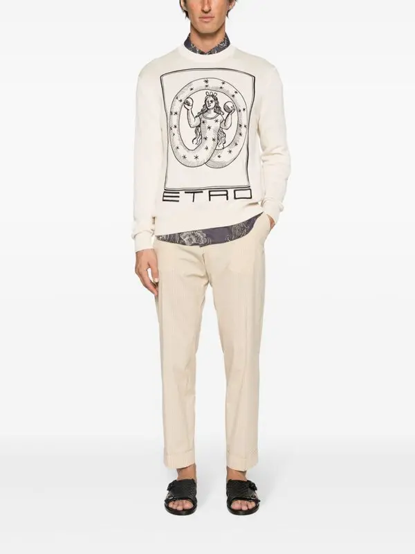 Etro Embroidered Motif Cotton Jumper - Neutrals