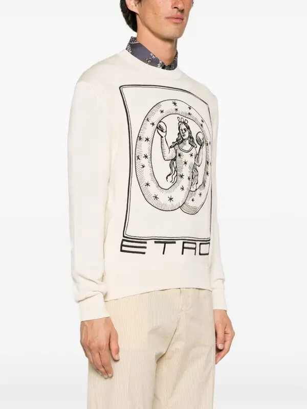 Etro Embroidered Motif Cotton Jumper - Neutrals