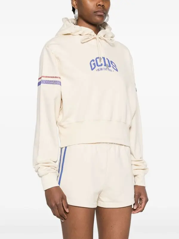 Gcds Crystal-embellished Cropped Hoodie - Neutrals
