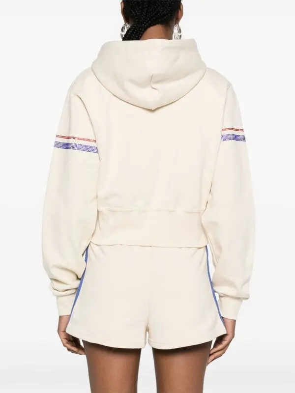 Gcds Crystal-embellished Cropped Hoodie - Neutrals