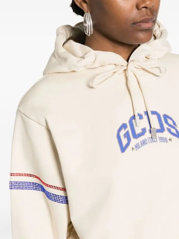 Gcds Crystal-embellished Cropped Hoodie - Neutrals