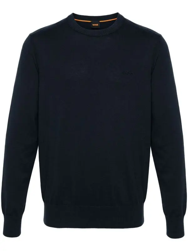 BOSS Logo-embroidered Ribbed Jumper - Blue