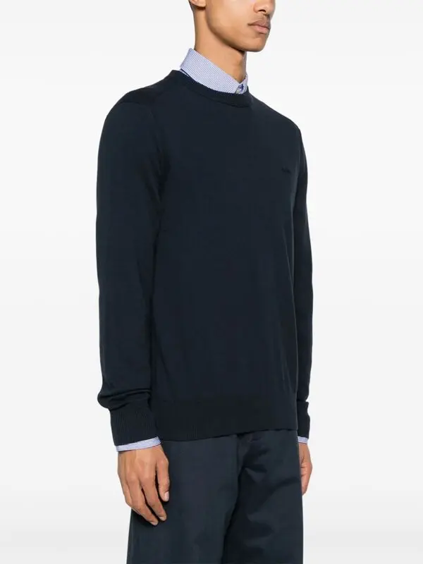 BOSS Logo-embroidered Ribbed Jumper - Blue